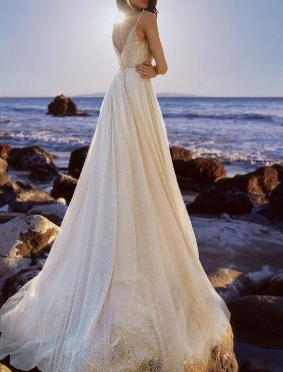 Beach Sparkle & Shine Glitter & Sparkle Wedding Dresses A-Line Camisol ...